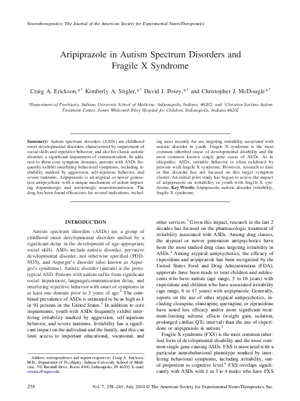 (PDF) Aripiprazole in autism spectrum disorders and fragile X syndrome
