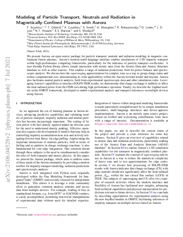 (PDF) Modeling of particle transport, neutrals and radiation in ...