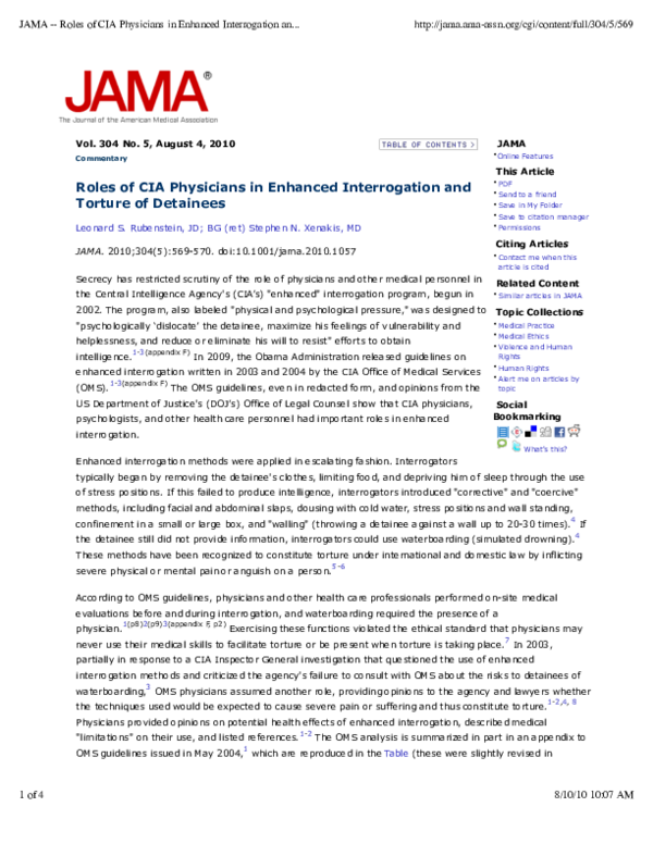 (PDF) Roles of CIA Physicians in Enhanced Interrogation and Torture of ...