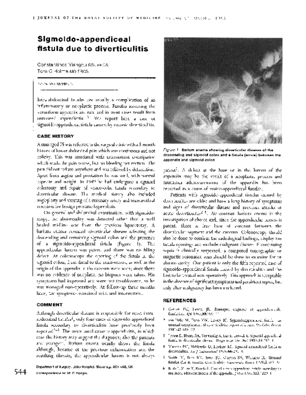 (PDF) Sigmoido-appendiceal fistula due to diverticulitis