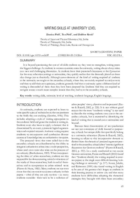 (PDF) Writing Skills at University Level