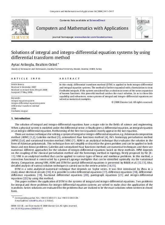 (PDF) Solutions of integral and integro-differential equation systems by using differential ...