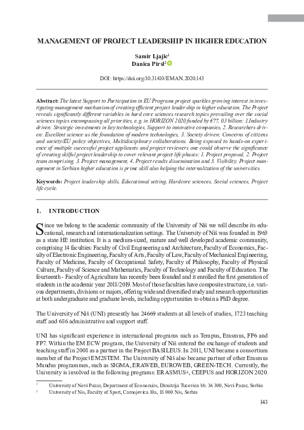 (PDF) Management of Project Leadership in Higher Education