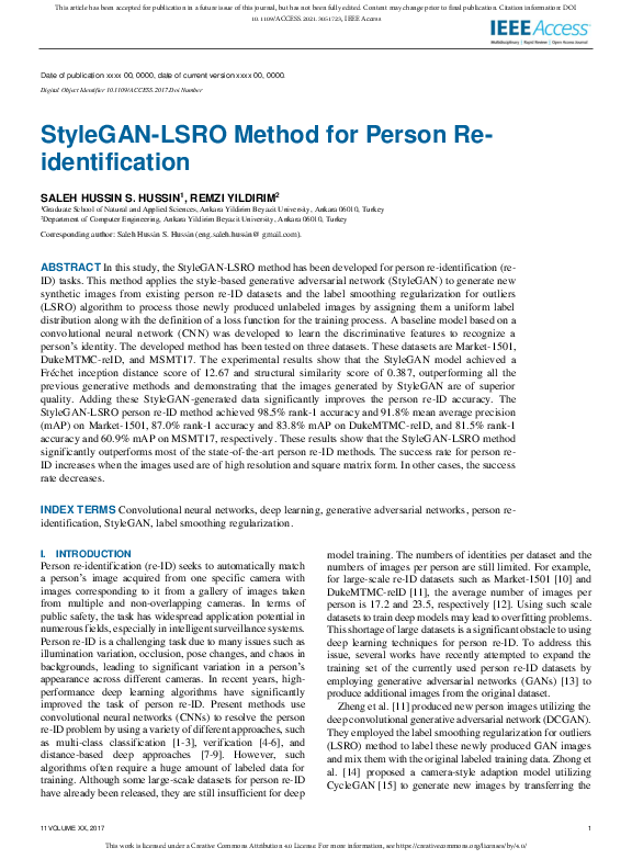(PDF) StyleGAN-LSRO Method for Person Re-Identification | Saleh Hussin ...