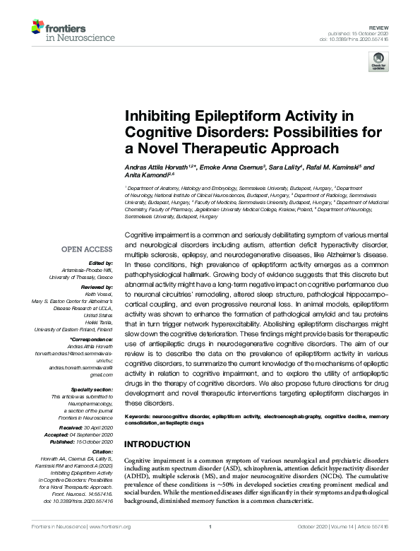 (PDF) Inhibiting Epileptiform Activity in Cognitive Disorders ...