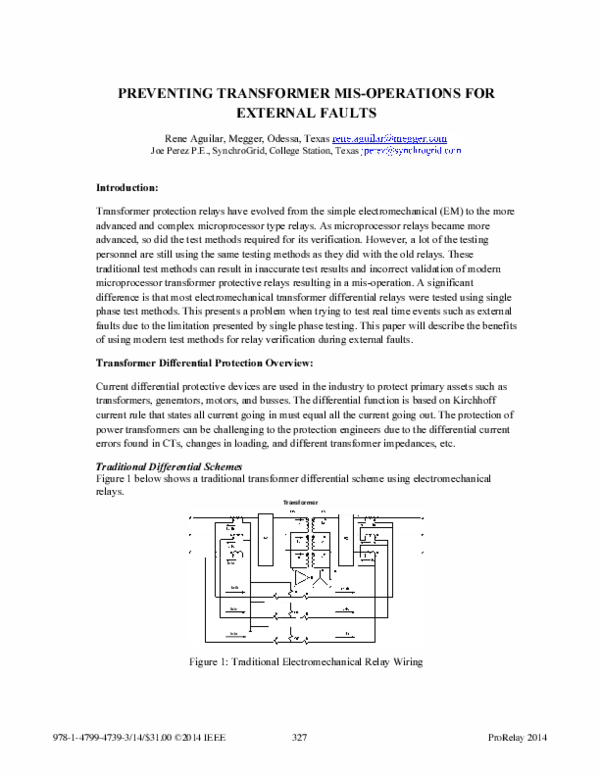 (PDF) Preventing transformer mis-operations for external faults