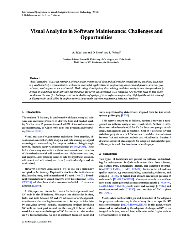 (PDF) Visual Analytics in Software Maintenance: Challenges and ...