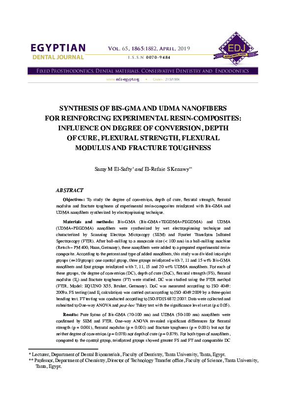 (PDF) Synthesis of Bis-GMA and UDMA Nanofibers for Reinforcing ...