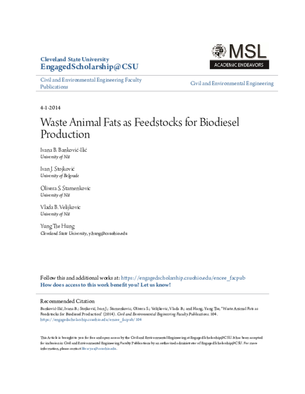 (PDF) Biodiesel Production from Waste Animal Fats