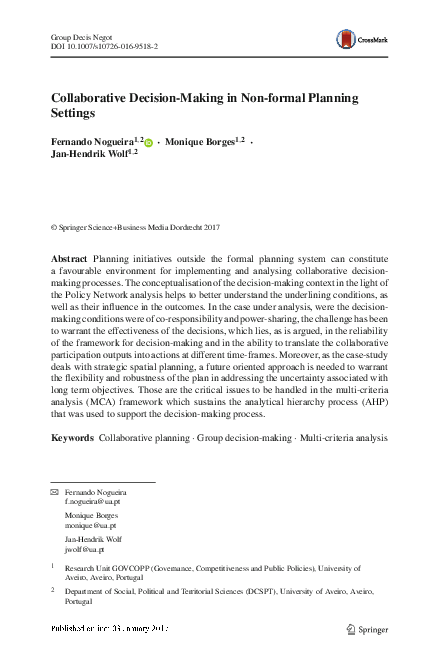 (PDF) Collaborative Decision-Making in Non-formal Planning Settings