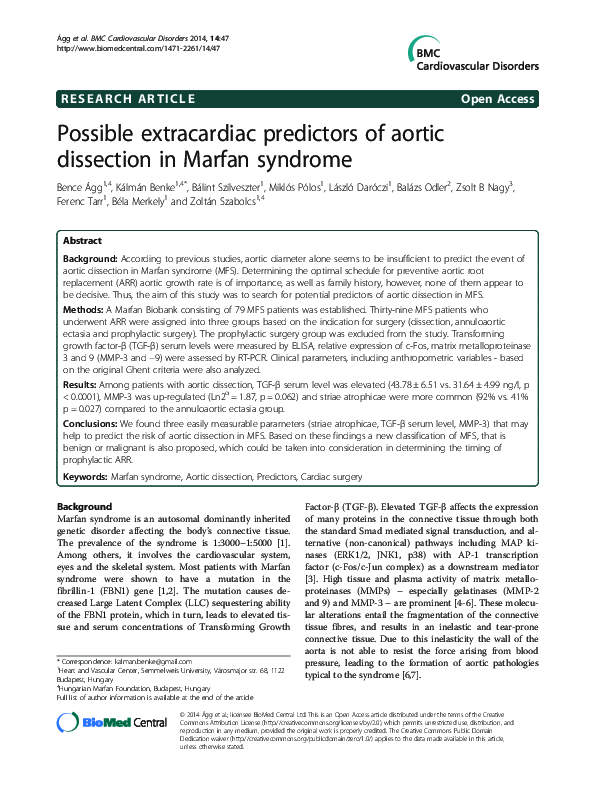 (PDF) Possible extracardiac predictors of aortic dissection in Marfan ...