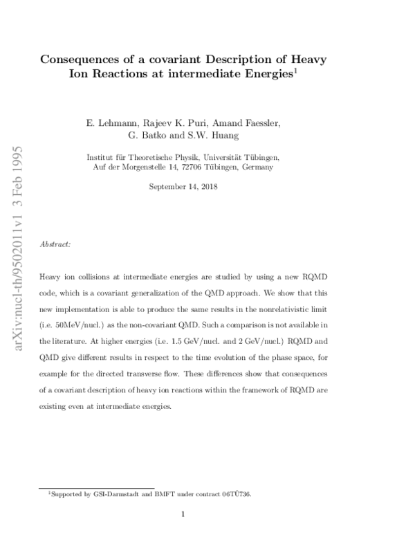 (PDF) Consequences of a covariant description of heavy-ion reactions at ...