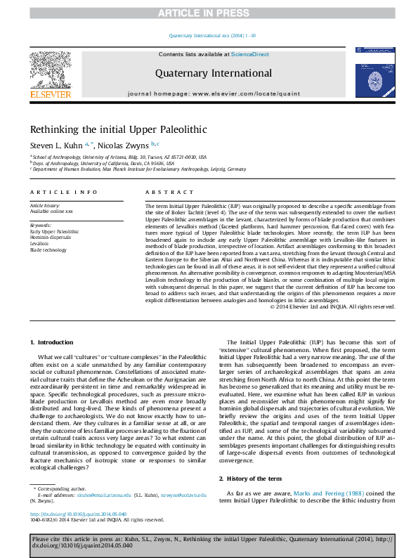 (PDF) Rethinking the initial Upper Paleolithic