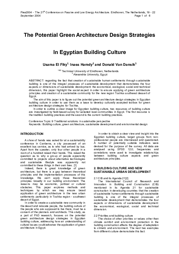(PDF) The potential green architecture design strategies in Egyptian ...