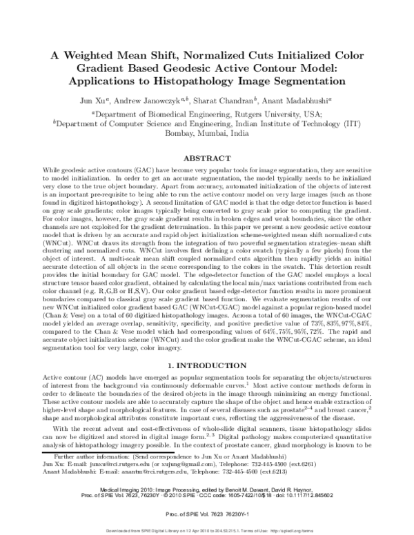 A Weighted Mean Shift Normalized Cuts Initialized Color Gradient Based Geodesic Active Contour