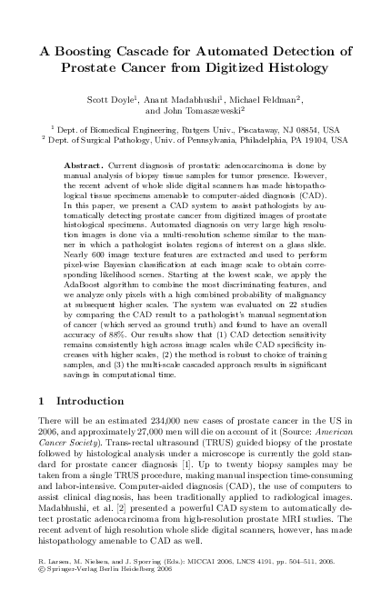 (PDF) A Boosting Cascade for Automated Detection of Prostate Cancer ...