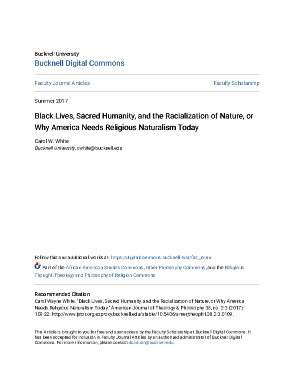 (PDF) Black Lives, Sacred Humanity, and the Racialization of Nature, or ...