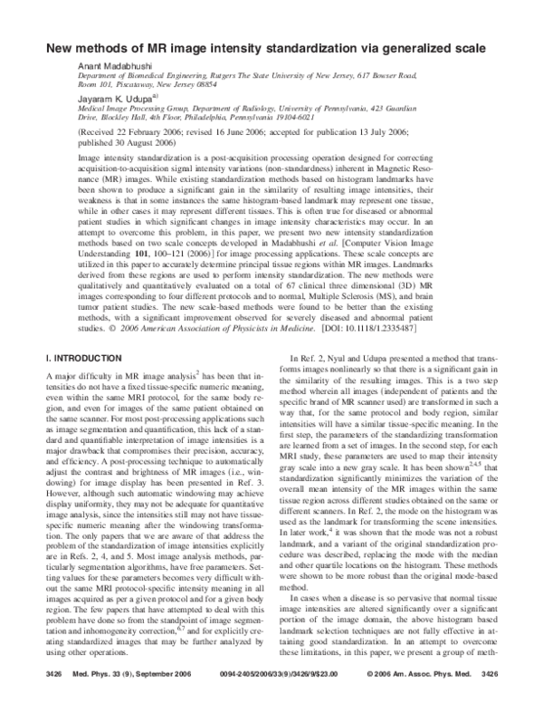 (PDF) New methods of MR image intensity standardization via generalized ...