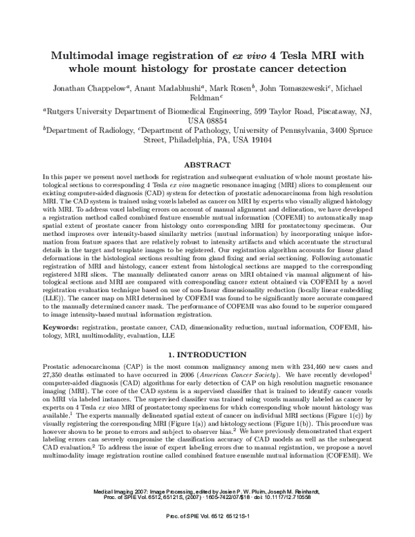 (PDF) Multimodal image registration of ex vivo 4 Tesla MRI with whole ...