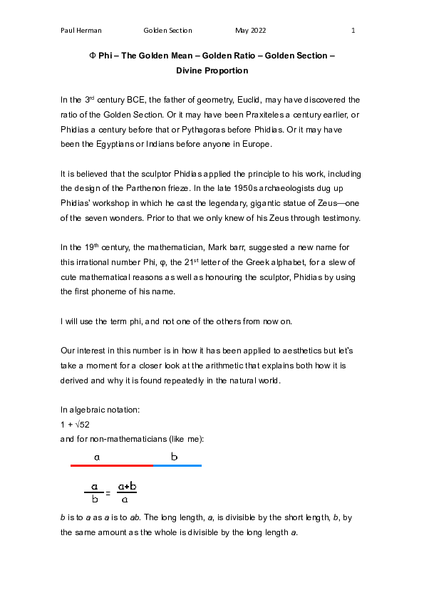 (PDF) Φ Phi–The Golden Mean–Golden Ratio–Golden Section–Divine Proportion