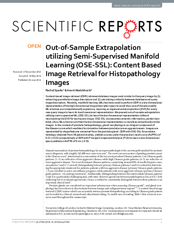 Pdf Out Of Sample Extrapolation Utilizing Semi Supervised Manifold Learning Ose Ssl Content