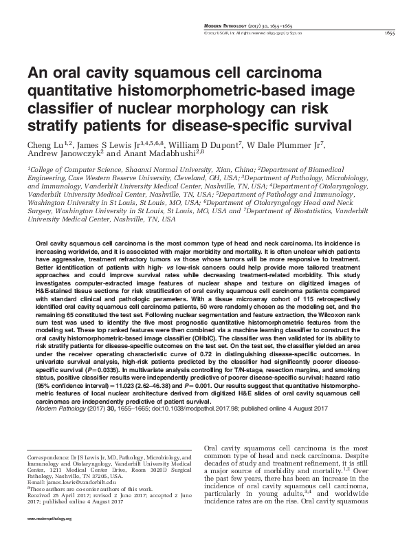 (PDF) An oral cavity squamous cell carcinoma quantitative ...
