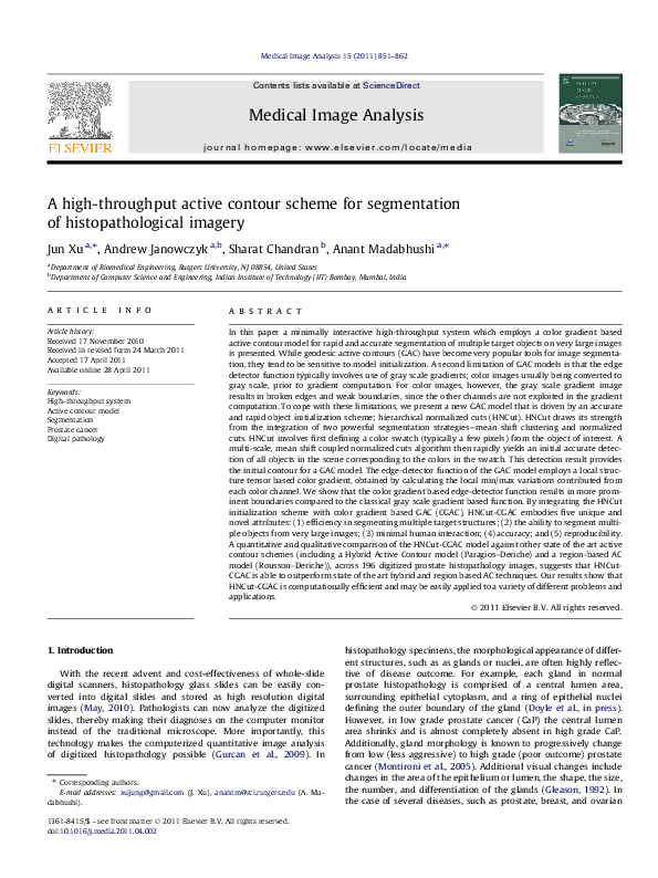 (PDF) A high-throughput active contour scheme for segmentation of histopathological imagery