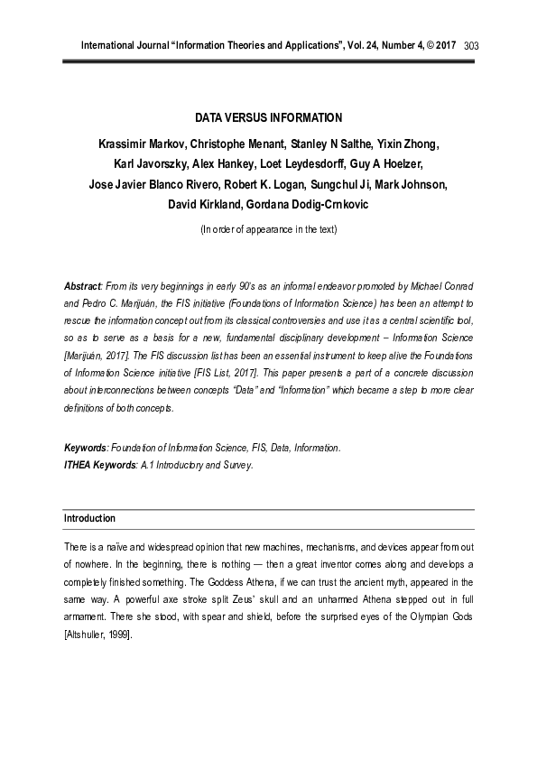 (PDF) Data Versus Information