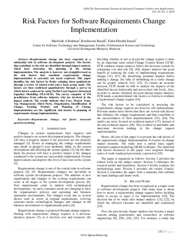 (PDF) Risk Factors for Software Requirements Change Implementation