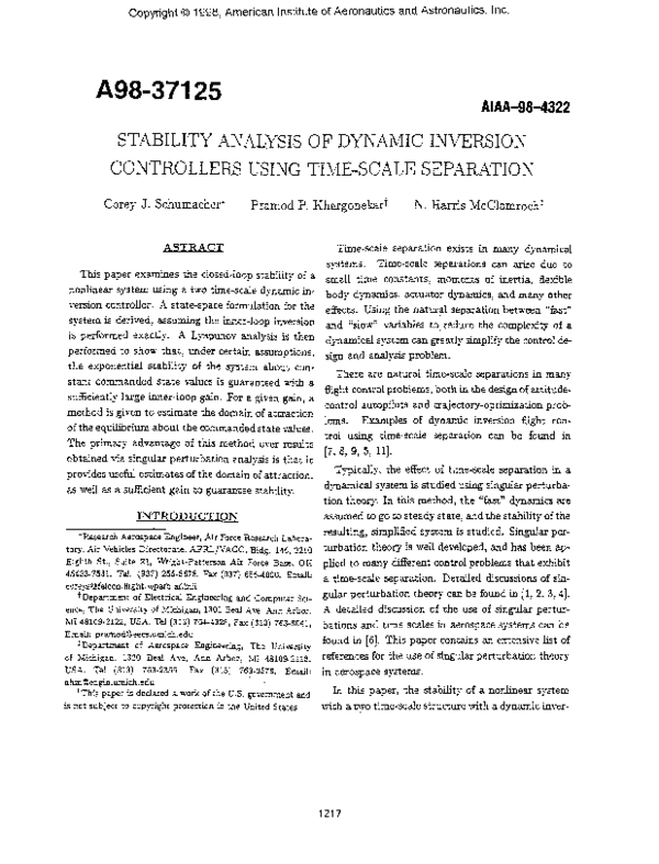(PDF) Stability analysis of dynamic inversion controllers using time-scale separation