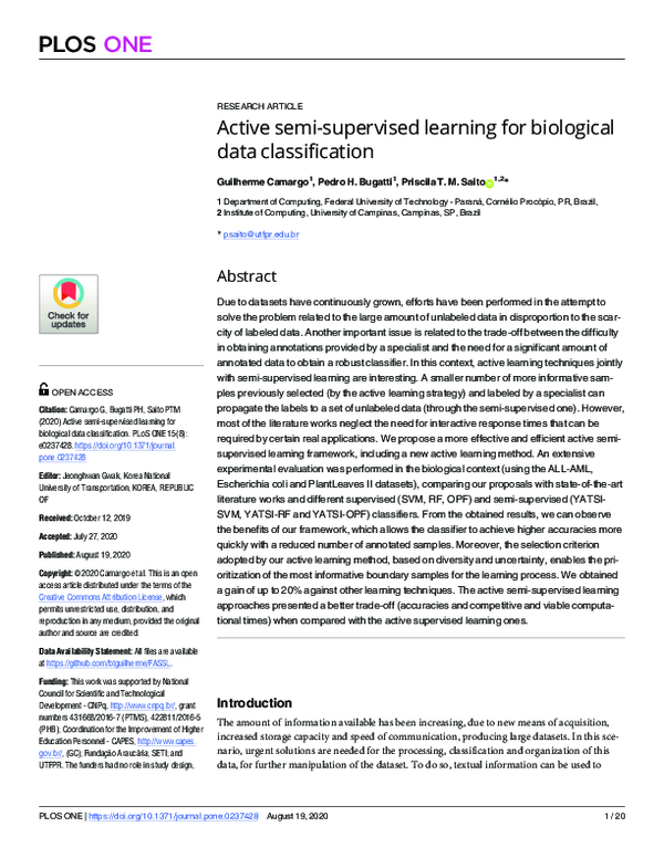 (PDF) Active semi-supervised learning for biological data classification