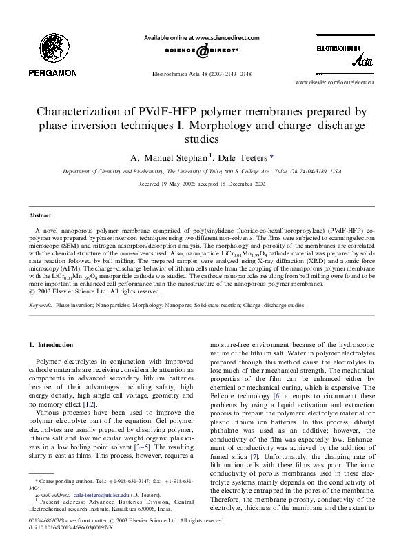 (PDF) Characterization of PVdF-HFP polymer membranes prepared by phase ...