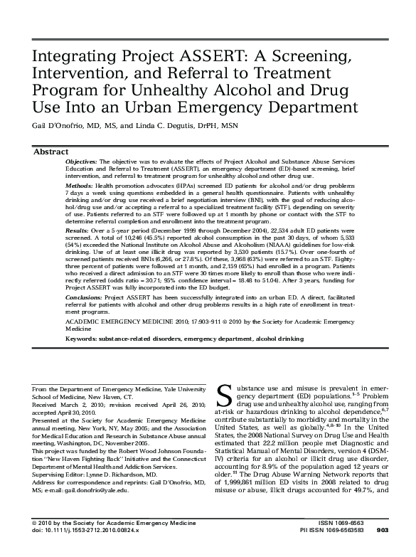 (PDF) Integrating Project ASSERT: A Screening, Intervention, and ...