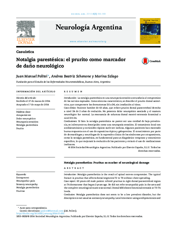 (PDF) Notalgia parestésica: el prurito como marcador de daño neurológico