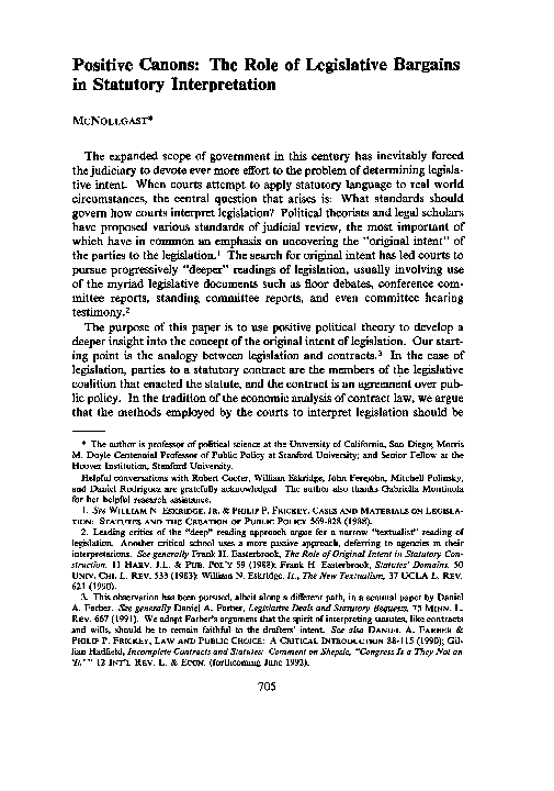 (PDF) Positive Canons: The Role of Legislative Bargains in Statutory ...
