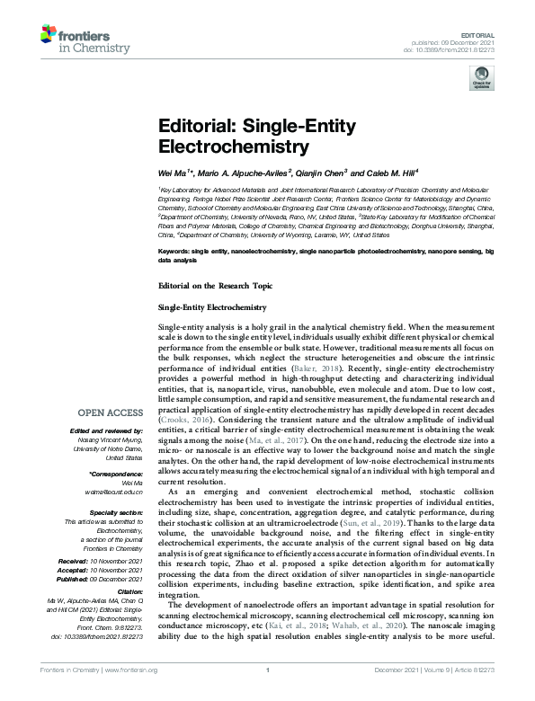 (PDF) Editorial: Single-Entity Electrochemistry