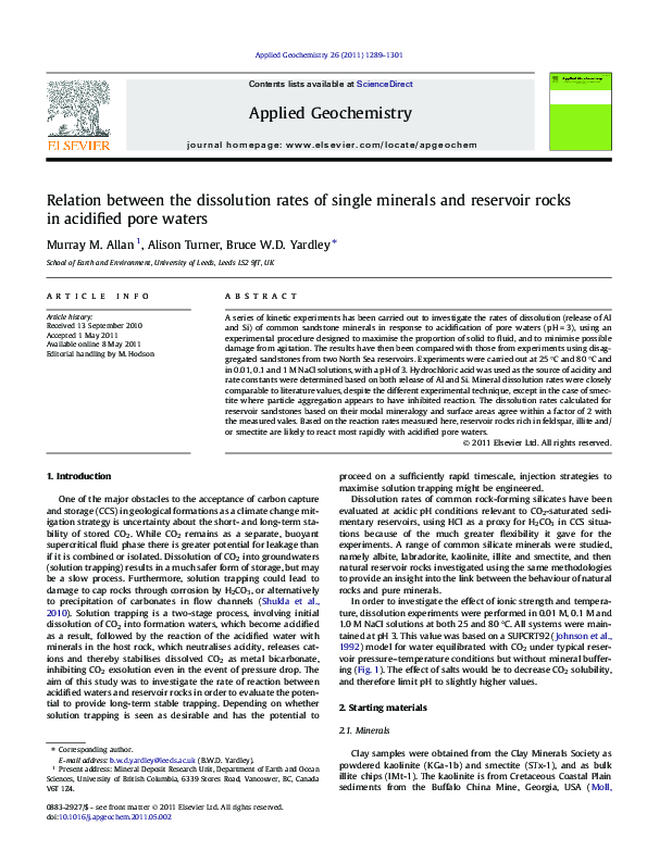 (PDF) Dissolution Rates of Minerals in Acidic Pore Waters