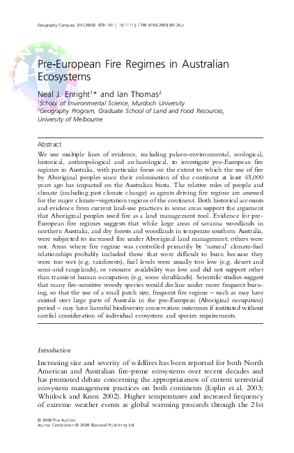 (PDF) Pre-European Fire Regimes in Australian Ecosystems