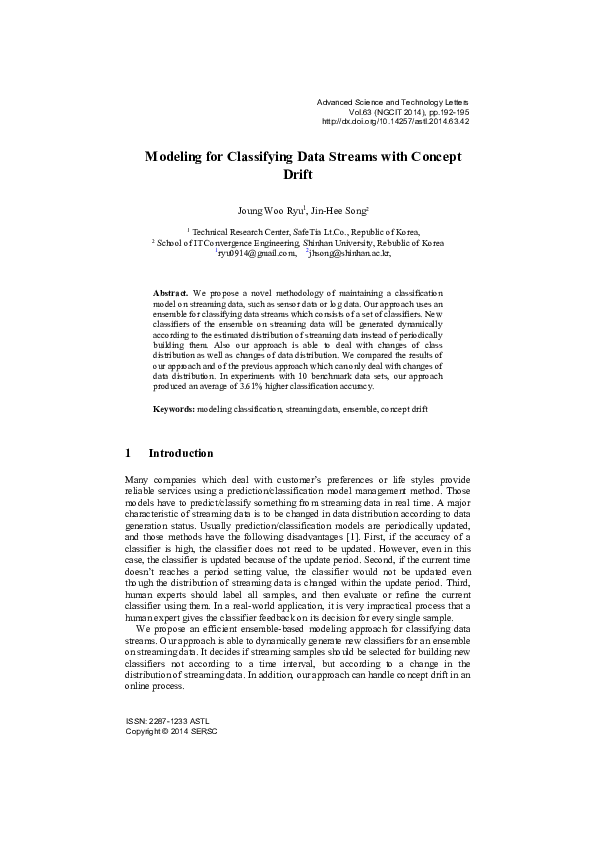 (PDF) Modeling for Classifying Data Streams with Concept Drift