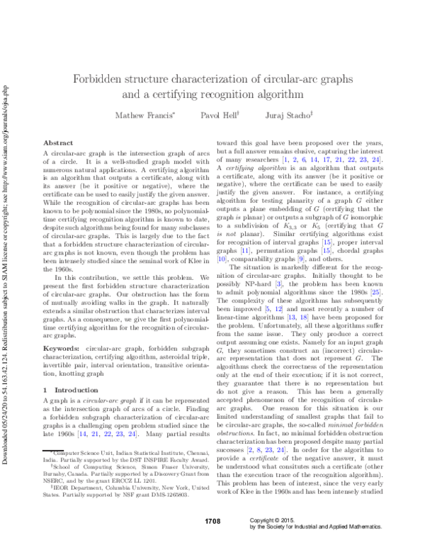 (PDF) Forbidden structure characterization of circular-arc graphs and a certifying recognition ...