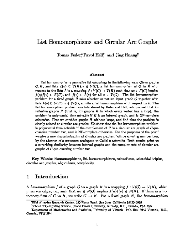(PDF) List Homomorphisms and Circular Arc Graphs