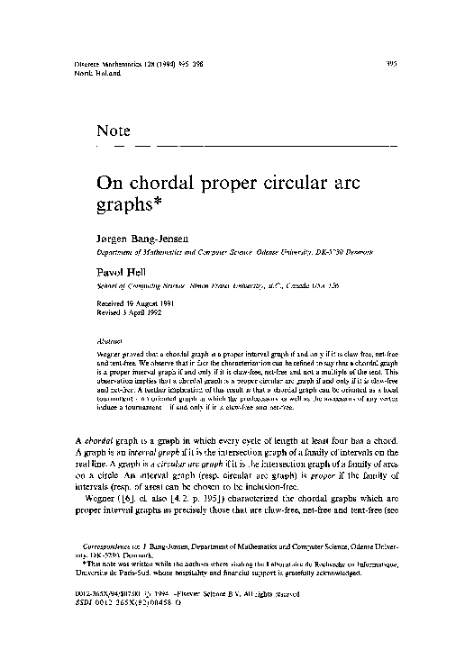 (PDF) On chordal proper circular arc graphs