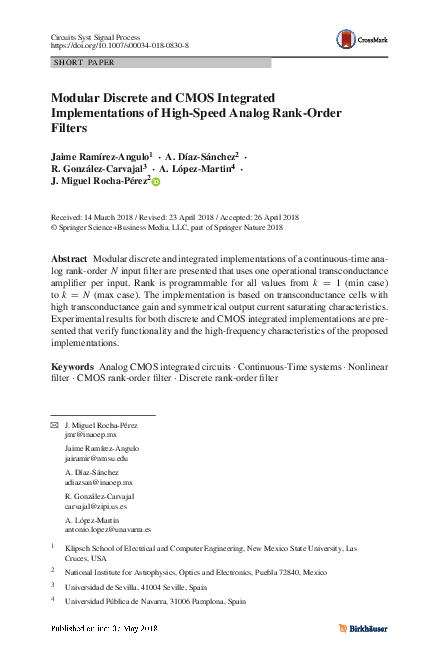 Pdf Modular Discrete And Cmos Integrated Implementations Of High Speed Analog Rank Order Filters