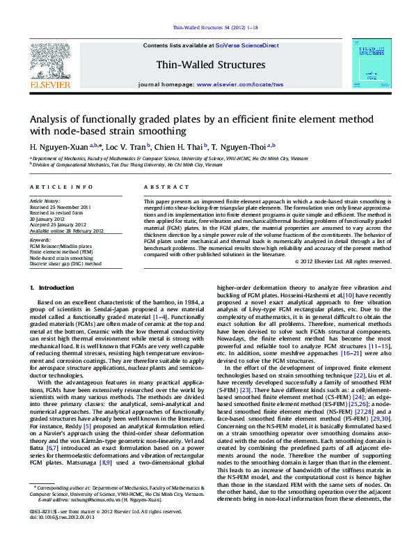 Pdf Analysis Of Functionally Graded Plates By An Efficient Finite