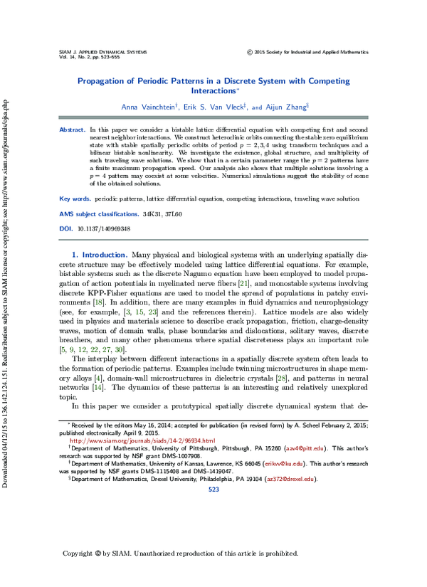 (PDF) Propagation of Periodic Patterns in a Discrete System with Competing Interactions | Aijun ...