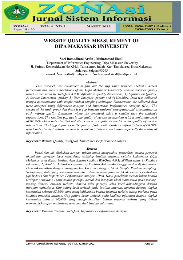 (PDF) Website Quality Measurement of Dipa Makassar University