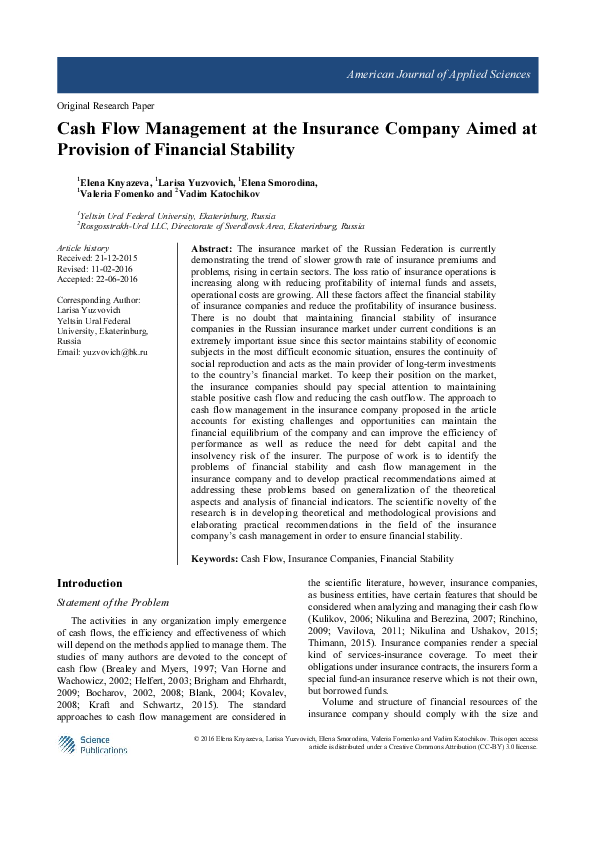 (PDF) Cash Flow Management at the Insurance Company Aimed at Provision ...
