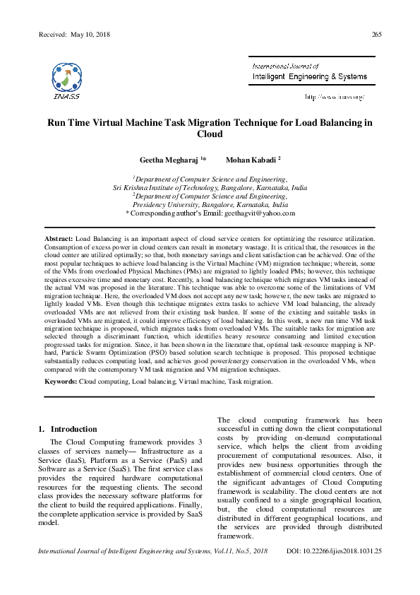 Pdf Run Time Virtual Machine Task Migration Technique For Load Balancing In Cloud