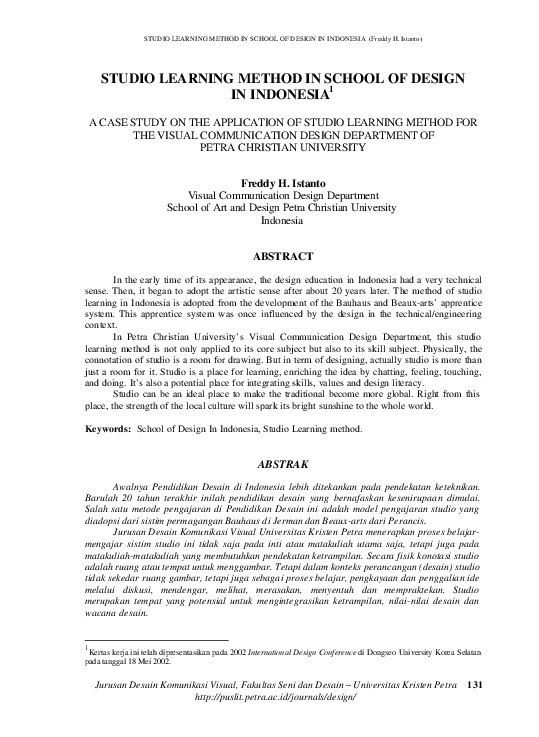 (PDF) Studio Learning Method in School of Design in Indonesia 1