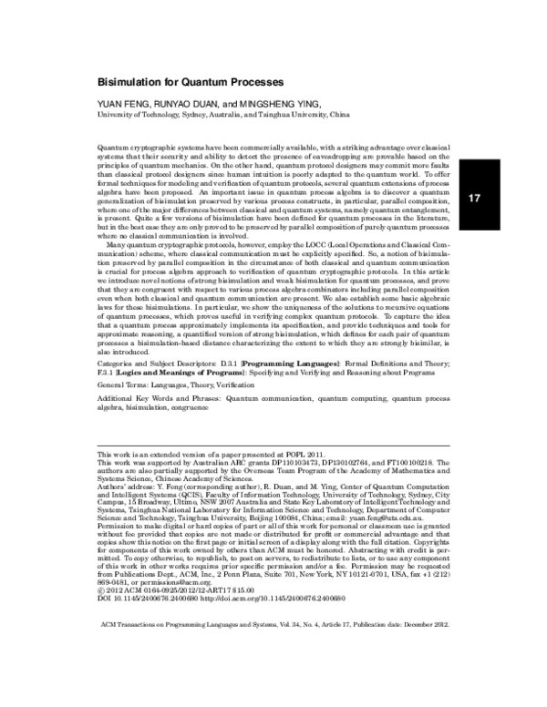 (PDF) Bisimulation for Quantum Processes